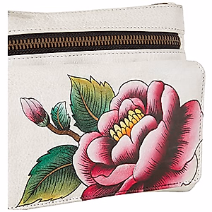 Anna by Anuschka Hand-Painted Genuine Leather Wristlet Organizer Wallet - Peony Ivory