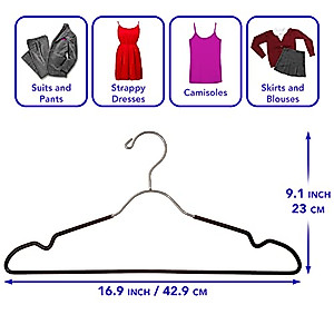USTECH Metal Space Saving Clothes Hangers | Trouser Bar with Shoulder Notch Thin Hangers Perfect for Coat, Suit, and Pants | Non-Slip Coating and Large Hook for Added Safety | Pack of 48