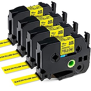 Greateam P Touch Yellow Tape 18mm Replacement for Brother TZe-641 TZe TZ Tape 18mm 0.7Inch Yellow Laminated Label Tape for Brother P-Touch Label Maker PT-D400 PT-D600 PTP700 PT2730 PTE500, 4-PK