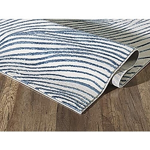 Abani Rugs Contemporary Wave Print 3' X 5' Rectangle Area Rug, Vista Collection - Modern Blue & White Turkish Accent Rug