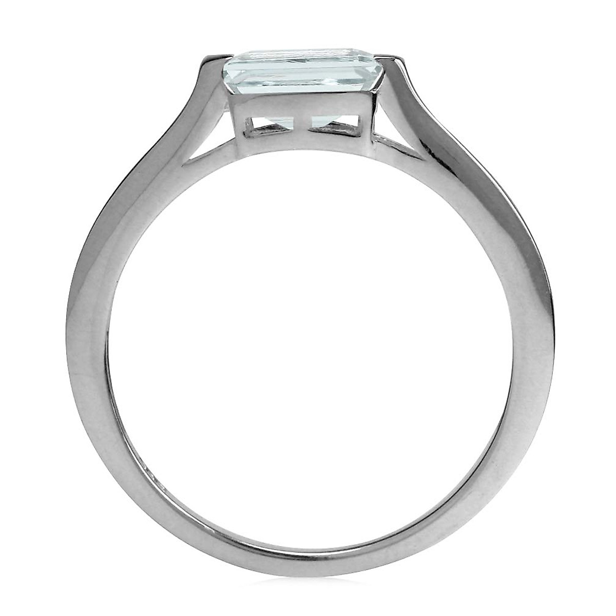 Silvershake Genuine Light Blue Octagon Aquamarine March Birthstone 925 Sterling Silver East-West Solitaire Gemstone Promise Ring Size 6.5