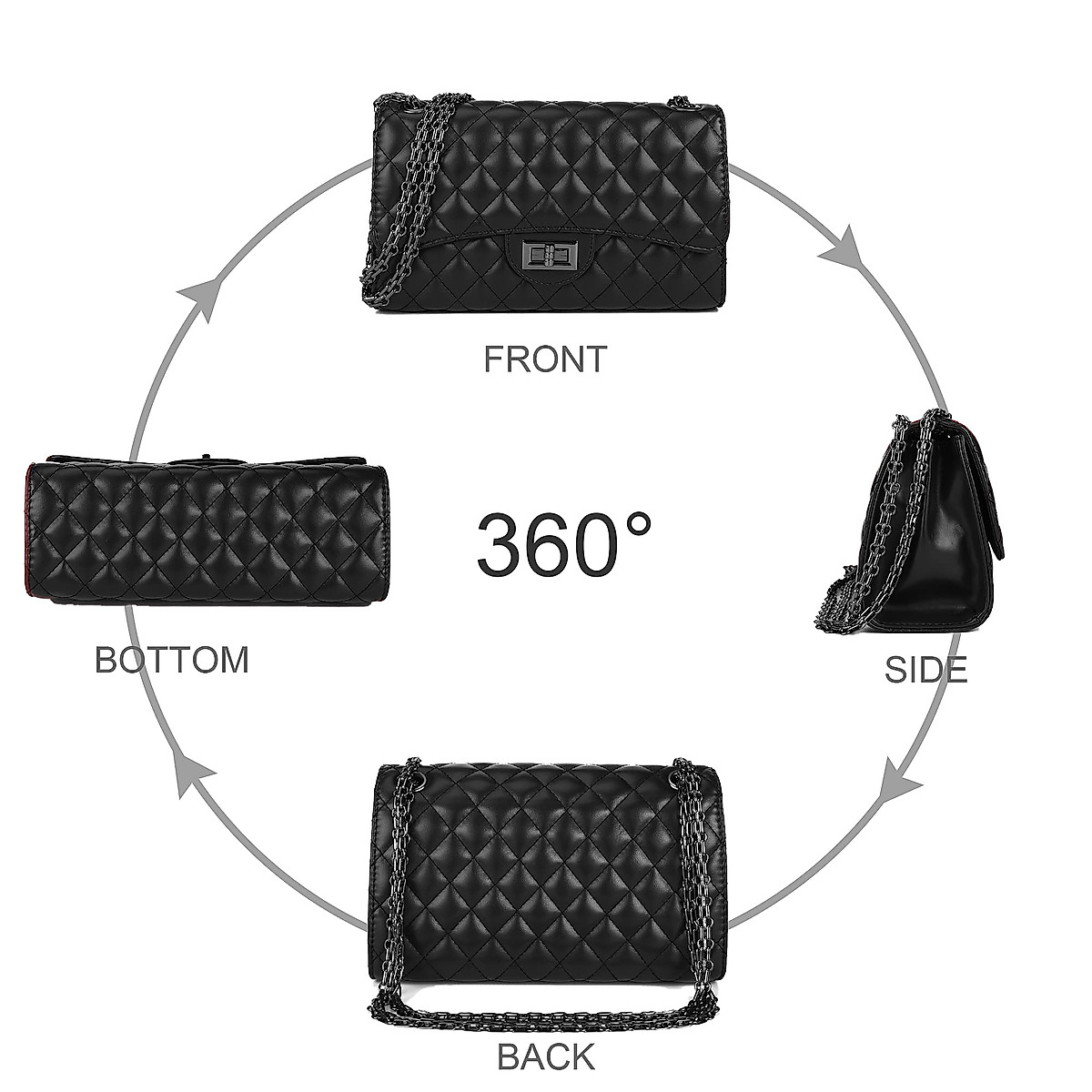 Gladdon Quilted Leather Crossbody Purse for Women Trendy Ladies Shoulder Bag with Chain Designer Purses Black