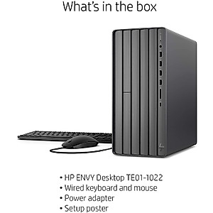 HP 2022 Newest Envy Desktop, Intel Core i7-10700 Processor, 16 GB RAM, 1TB SSD Storage + 1TB HDD, Wi-Fi 5, Windows 11 Pro, USB Wired Keyboard and Mouse Combo