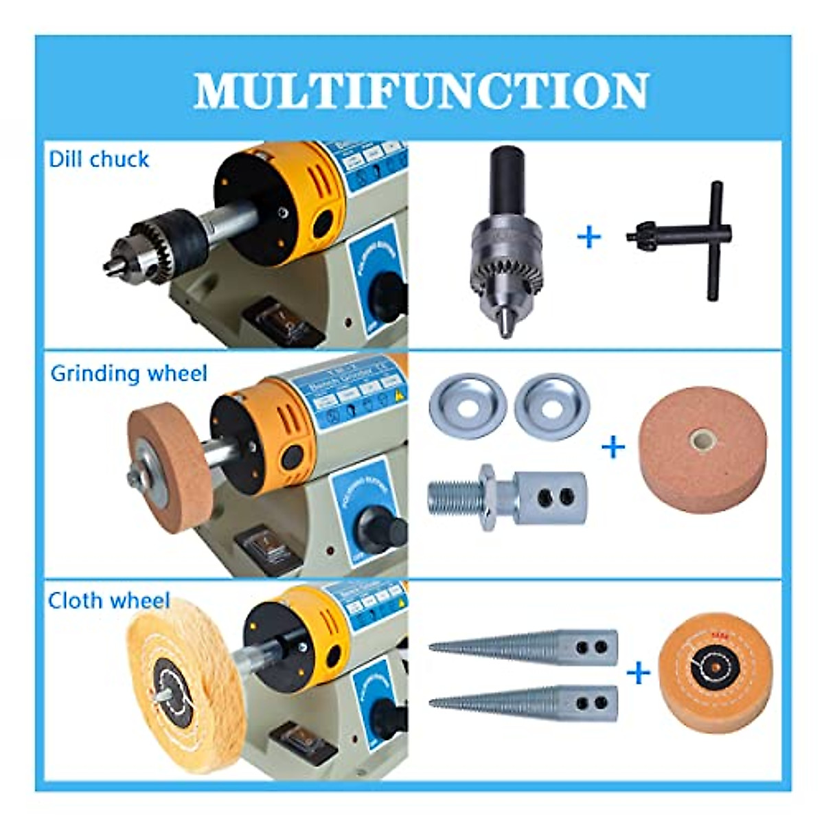 Rebrisbol Jewelry Buffer Polisher Bench Buffer Polisher with Accessories Multi-Function Electric Lathe Grinder for DIY Jewelry, Wood, Dental, Amber, Metal, Jade