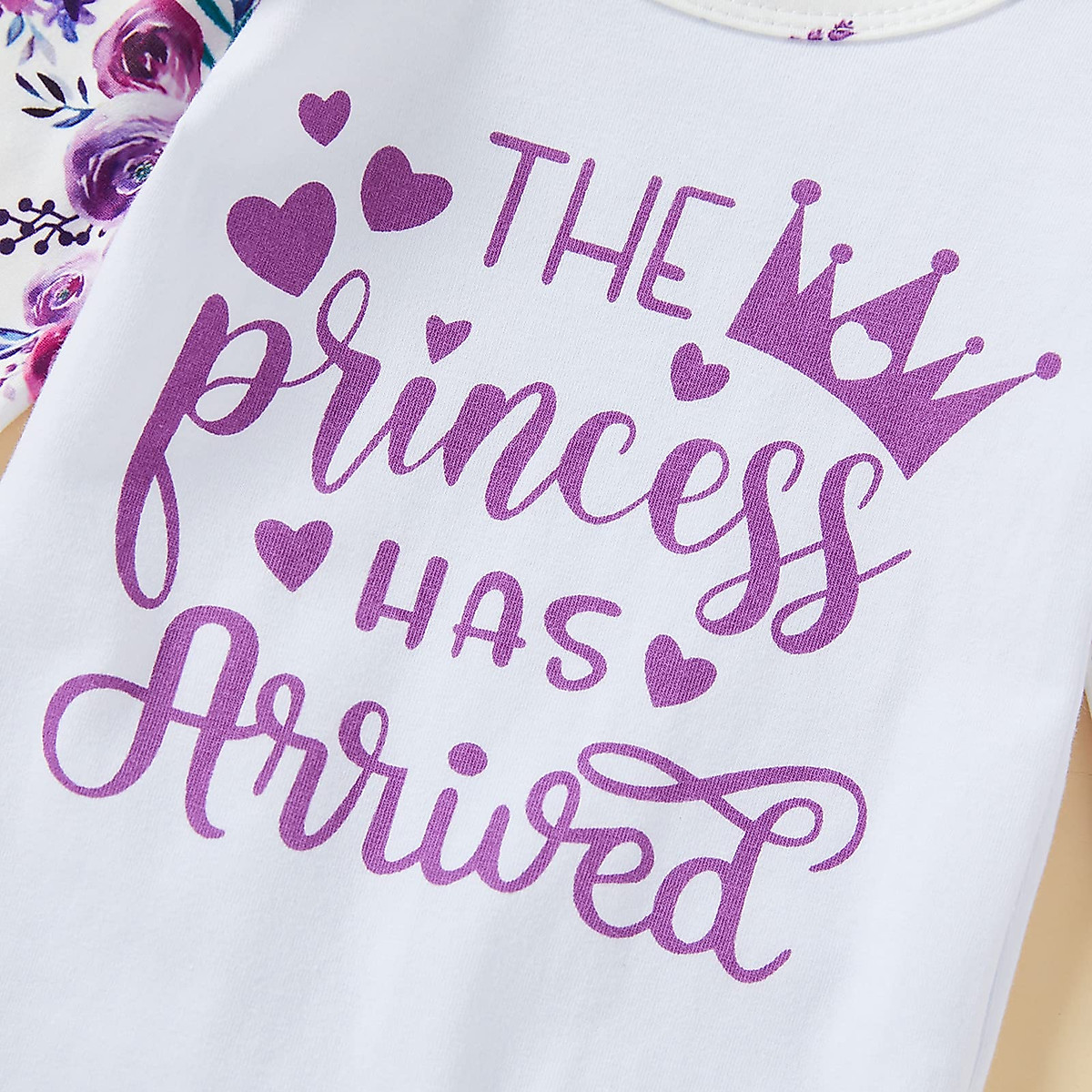 GRNSHTS Newborn Baby Girl Romper Infant Letter Print Bodysuit Floral Jumpsuit+Hat+Headband+Gloves Coming Home Clothes Outfits(Purple,Newborn)