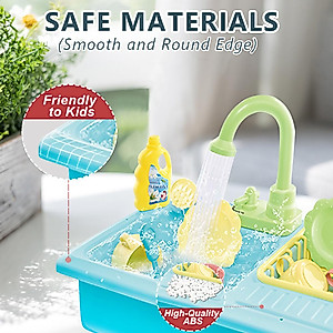 XINGYING Play Sink with Running Water, Kitchen Sink Toys for Toddlers w/Automatic Water Cycle System, Dish Rack, Cutting Food, Utensils Tableware Accessories, Kids Sink Pretend Play for Boy Girls