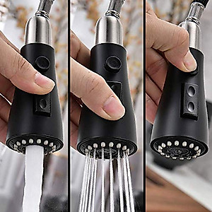 Hovheir Matte Black Kitchen Faucet with Soap Dispenser, Single Handle Pull Down Kitchen Faucet, High Arch Single Handle Stainless Steel Pull Out Sprayer Kitchen Sink Faucet