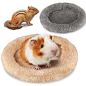 HMBGSFD 2 Pack Guinea Pig Bed, Calming Rats Bed, Round Donut Washable Small Animals Bed, Anti Anxiety Pet Fuzzy Bed for Guinea Pig, Hamster, Ferret, Squirrel, Chinchilla, Turtle and Bearded Dragon
