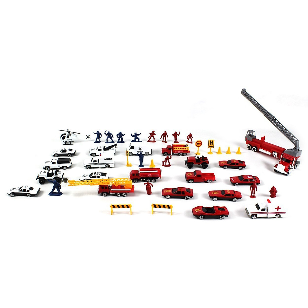 Diecast Police and Rescue Emergency Crew With Play Mat, 46 Pcs Toy Playset Emergency Vehicle Theme