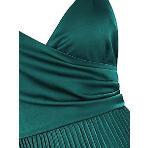 ZAFUL Womens Satin Sexy Backless Wrap V Neck Sleeveless Spaghetti Strap Pleated Flowy Party Midi Dress