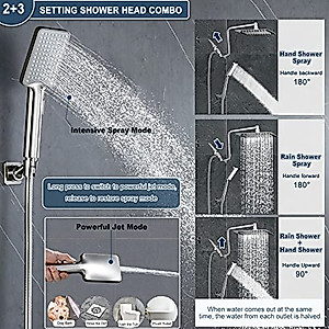 10" Rainfall Shower Head with Handheld Combo High Pressure, Upgrade 12" Extension Arm Height Adjustable, Powerful Stainless Steel Shower Head Brass Shower Holder Extra Long Shower Hose, Brushed Nickel