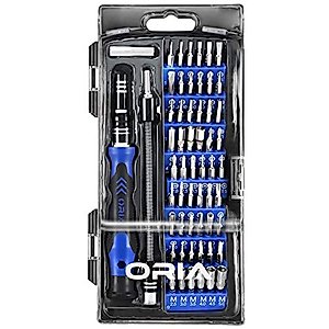 ORIA Precision Screwdriver Kit, 60 in 1 with 56 Bits Screwdriver Set, Magnetic Driver Kit with Flexible Shaft, Extension Rod for Mobile Phone, Smartphone, Game Console, Tablet, PC, Blue