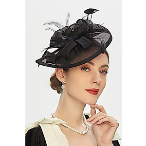 Cizoe Fascinators for Women Tea Party Hats Kentucky Derby Feather Fascinator Headbands Wedding with Hair Clip(A-Black)