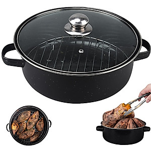 XJKLBYQ Roasting Pan,11-Inch Roasting Pan, Black Covered Oval Roaster Pan with Lid, Small Cookware for Turkey, Small Chicken, Roast Baking Pan for Home