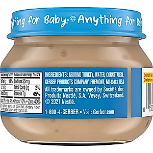 Gerber Mealtime for Baby 2nd Foods Baby Food Gravy Jars, Turkey & Gravy, Non-GMO Pureed Baby Food with Protein & Zinc, 2.5-Ounce Glass Jars (Pack of 20 Jars)