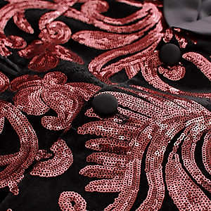 PJ PAUL JONES Men's Suit Jackets Velvet Sequins Tuxedo Jacket Shawl Lapel Slim Fit Casual Blazer for Men Dinner Wine Red 2XL