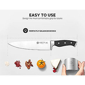 ASETY Kitchen Knife Professional Chef Knife Set 3 Piece, Ultra Sharp German Stainless Steel Knife and Finger Guard, Ergonomic Handle Knives for Kitchen NSF Food-Safe, Gifts for Women I Men
