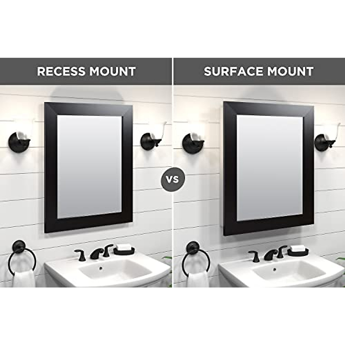 Zenna Home, Black Reversible Surface/Recess Mount Framed Mirror Medicine Cabinet, 24.625 in. x 30.625, 24.625 x 30.625 inches