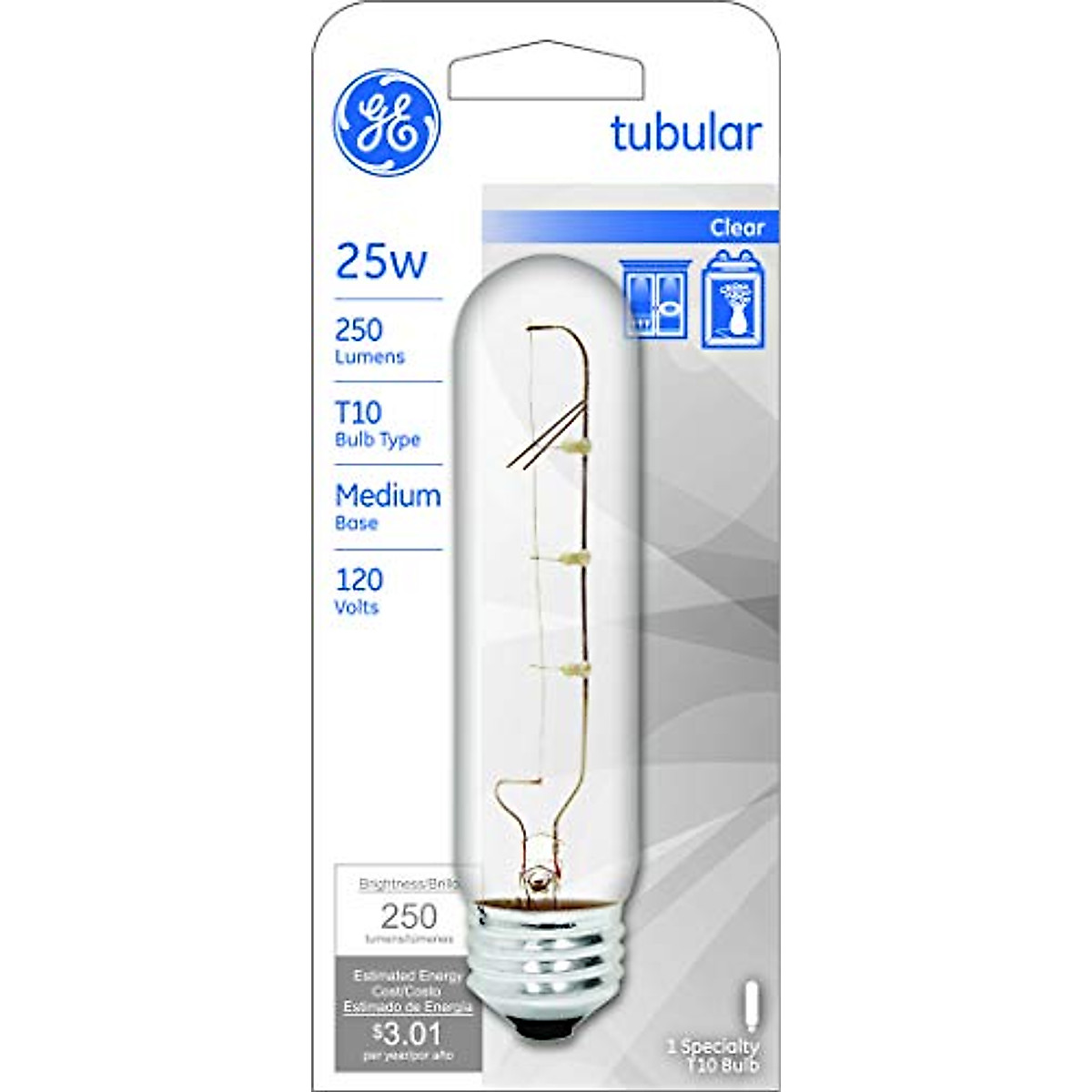 GE 45144 25-Watt Crystal Clear Tubular T10 1CD Light Bulb, 1 Count (Pack of 1)