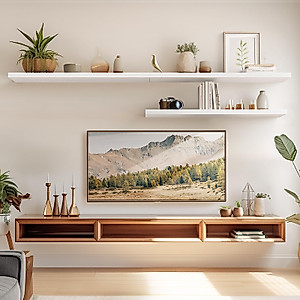 AMADA HOMEFURNISHING Floating Shelves, 32″ Large Wall Mounted Shelves for Bathroom, Bedroom, Living Room, Kitchen, Office, Hanging Shelf for Wall Décor Storage, Set of 2, White