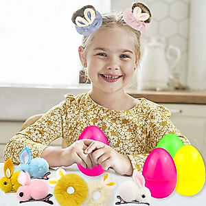 Easter Eggs Easter Basket Stuffers For Toddler Girls Filled 4 Pack Eggs with Cute Rabbit Hair Clips and Hair Ties Inside Colorful Plastic Prefilled Easter Eggs with Toys Inside For Kids Easter Gifts