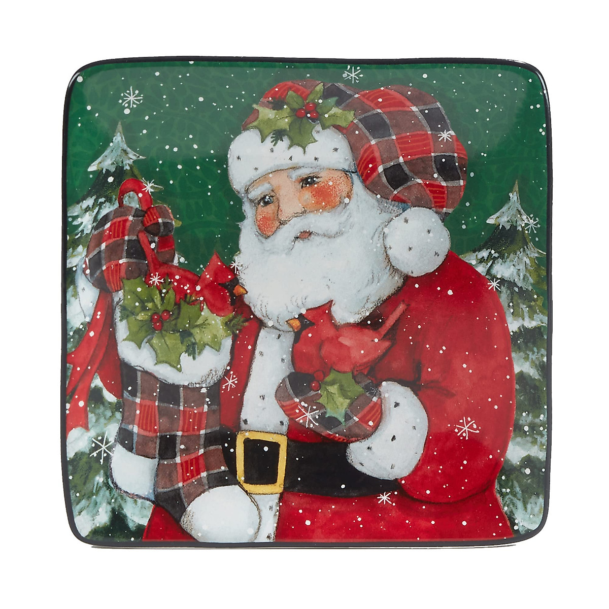 Certified International Christmas Lodge Santa 6" Canape/Luncheon Plates, Small, Set of 4