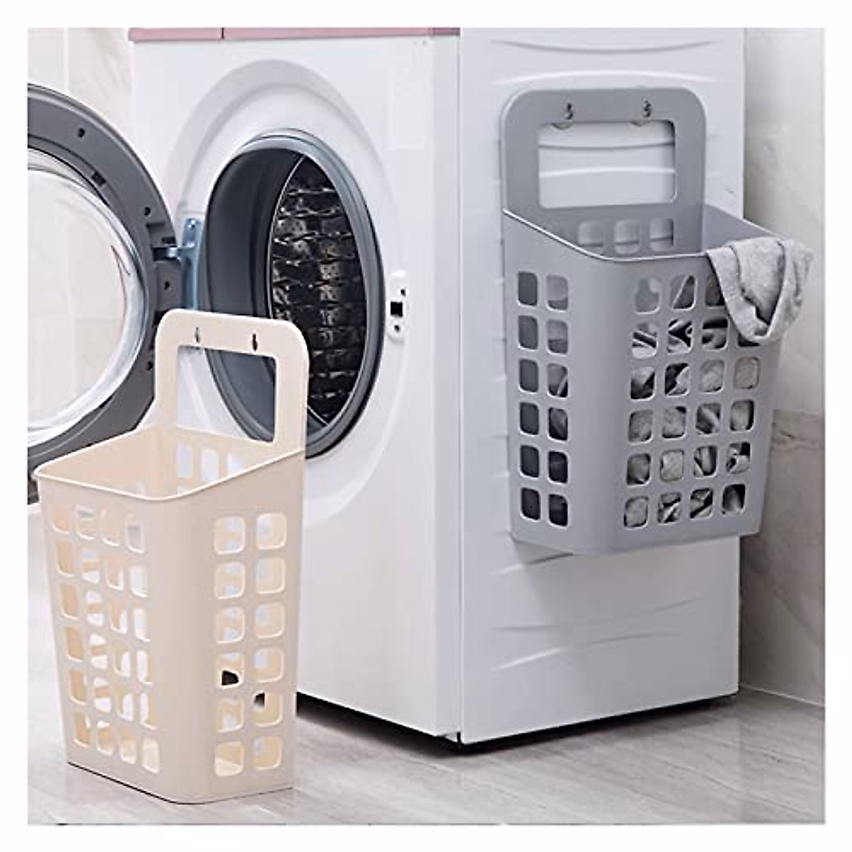 Laundry Hamper 1Pc Wall-Mounted Large Laundry Basket Household Bathroom Punching Free Dirty Clothes Storage Basket Plastic Hollow Out Hamper (Color : Medium Grey)