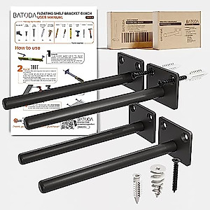 BATODA 6" Floating Shelf Bracket (4 pcs) – Solid Steel Blind Shelf Supports - Hidden Brackets for Floating Wood Shelves - Blind Shelf Support - Shelving Mounting Hardware Included (Pack 4)