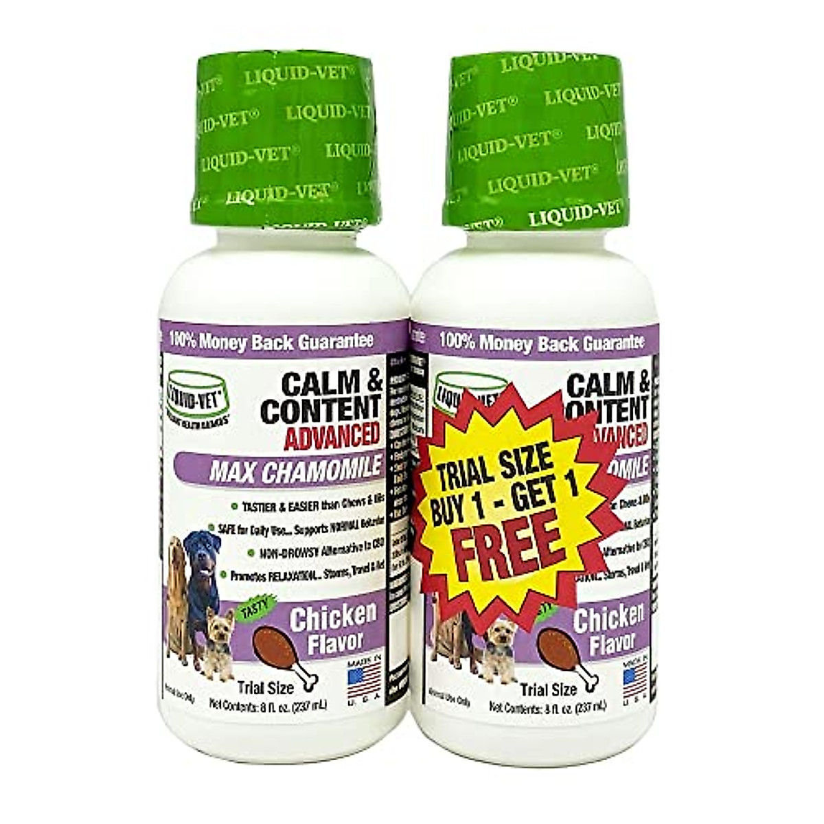 Liquid-Vet by Reliant Health Brands K9 Calm & Content Advanced Formula, 8oz 2-Pack, Chicken