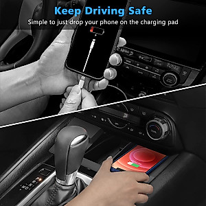 CarQiWireless Wireless Car Charger for Mazda CX5 2017-2024 2023 Accessories, Wireless Phone Charging Pad for CX-5 2018 2019 2020 2021 2022