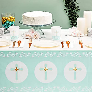 BLUE PANDA 3 Pack Disposable Plastic Table Covers, Boy Baptism Decorations, Easter Tablecloth (54 x 108 in)