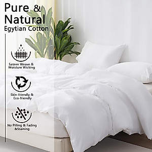 Bedlifes White Duvet Cover Queen 100% Cotton Duvet Cover Queen Size Egyptian Cooling Comforter Cover 800 Thread Count Ultra Soft Like Linen with Zipper Closure and 8 Corner Ties（90×90 Queen）