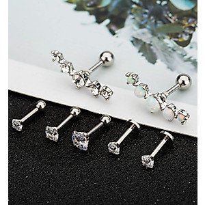 YOVORO 7Pcs 16G Stainless Steel Cartilage CZ Stud Earrings for Women Helix Tragus Daith Piercing Jewelry S2