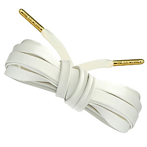 Loop King Laces 1 Pair Luxury Leather White Shoe Laces with Gold Tips - 45 Inch