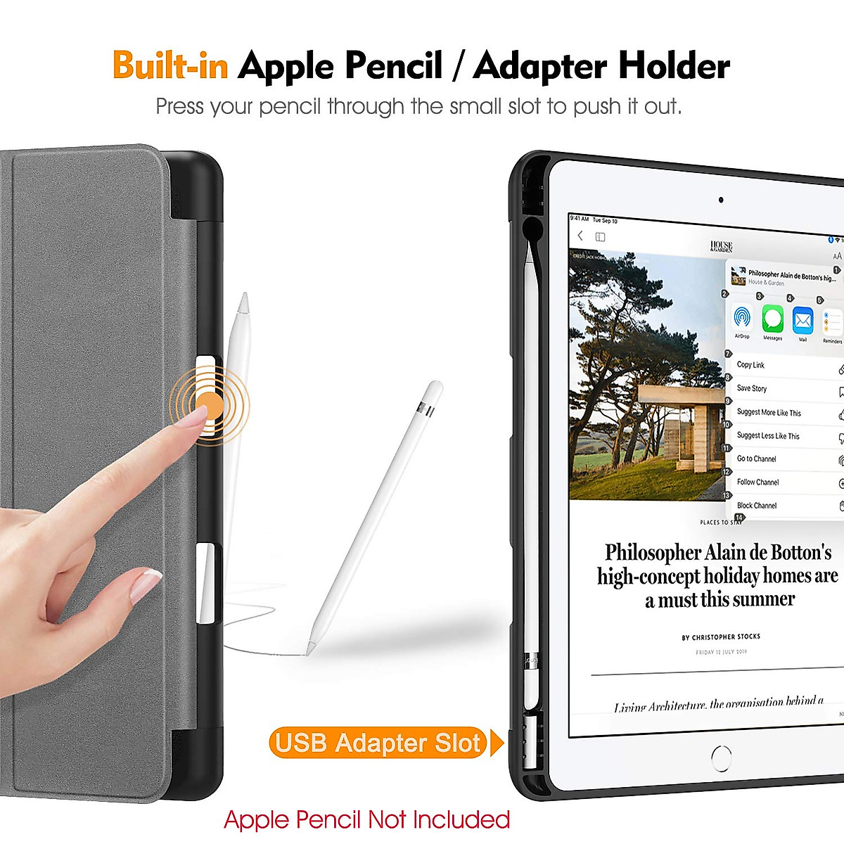 Fintie SlimShell Case for iPad 9th / 8th / 7th Generation (2021/2020/2019 Model) 10.2 Inch - [Built-in Pencil Holder] Soft TPU Protective Stand Back Cover, Auto Wake/Sleep, Composition Book Black