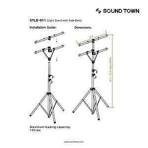 Sound Town DJ Lighting Stand-Adjustable Height, 10.3 ft Tall with Side Bars and Tripod Base (STLS-011)