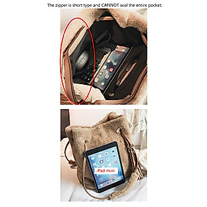 Ulisty Women Winter Faux Fur Shoulder Bag Plush Handbag Fluffy Bucket Bag Tassel Crossbody Bag khaki