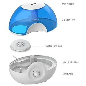 raydrop Cool Mist 2.2L Humidifiers for Bedroom, 28dB Whisper-Quiet Ultrasonic Humidifier, Easy to Clean Home Humidifier, Auto Shut-Off, 30H Work Time, Night Light (Blue)