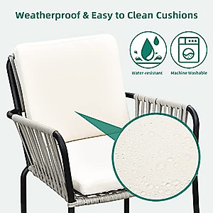 YITAHOME Outdoor Dining Chair Set of 2, All-Weather Rope & Rattan Woven Chairs, Indoor-Outdoor Armchair Seating for Patio, Backyard, Poolside, Balcony - Grey Rattan & Beige Cushion