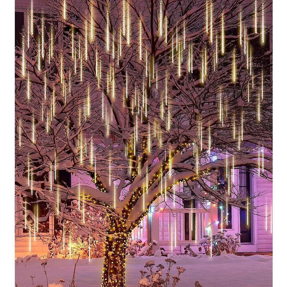 Joiedomi Christmas Meteor Shower Lights Falling Rain Drop Icicle String Lights 540 LEDs 10 Tube 50cm Warm White for Christmas Holiday Party Home Patio Outdoor Decoration