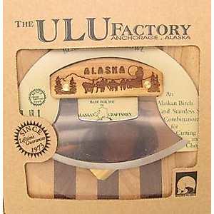 Ulu Factory Alaska Ulu Birch Walnut Stripe Wood Chopping Bowl-board Dog Team Design Handle by The ULU Factory