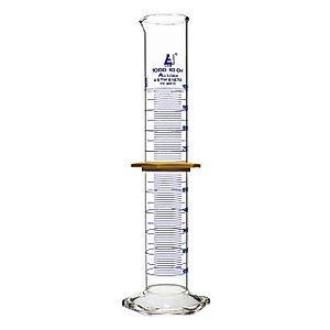 EISCO Graduated Cylinder, 1000mL - ASTM, Class A Tolerance ±3.00mL - Protective Collar, Hexagonal Base - Blue Graduations - Borosilicate 3.3 Glass