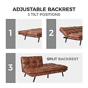 Anwick Convertible Memory Foam Futon Couch Bed, Leather Futon Sofa Bed, Folding Modern Sleeper Sofa with Quick Adjustable Armrest and Backrest for Studio Apartment/Home Office/Small Space (Brown)