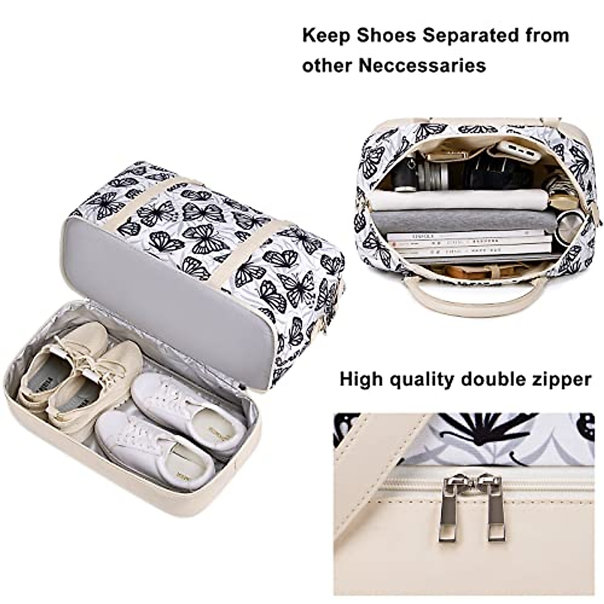 CAMTOP Weekender Travel Bag for Women Ladies Overnight Carry On Tote Duffel Bag with Luggage Sleeve and Shoes Compartment (Butterfly Travel Tote)