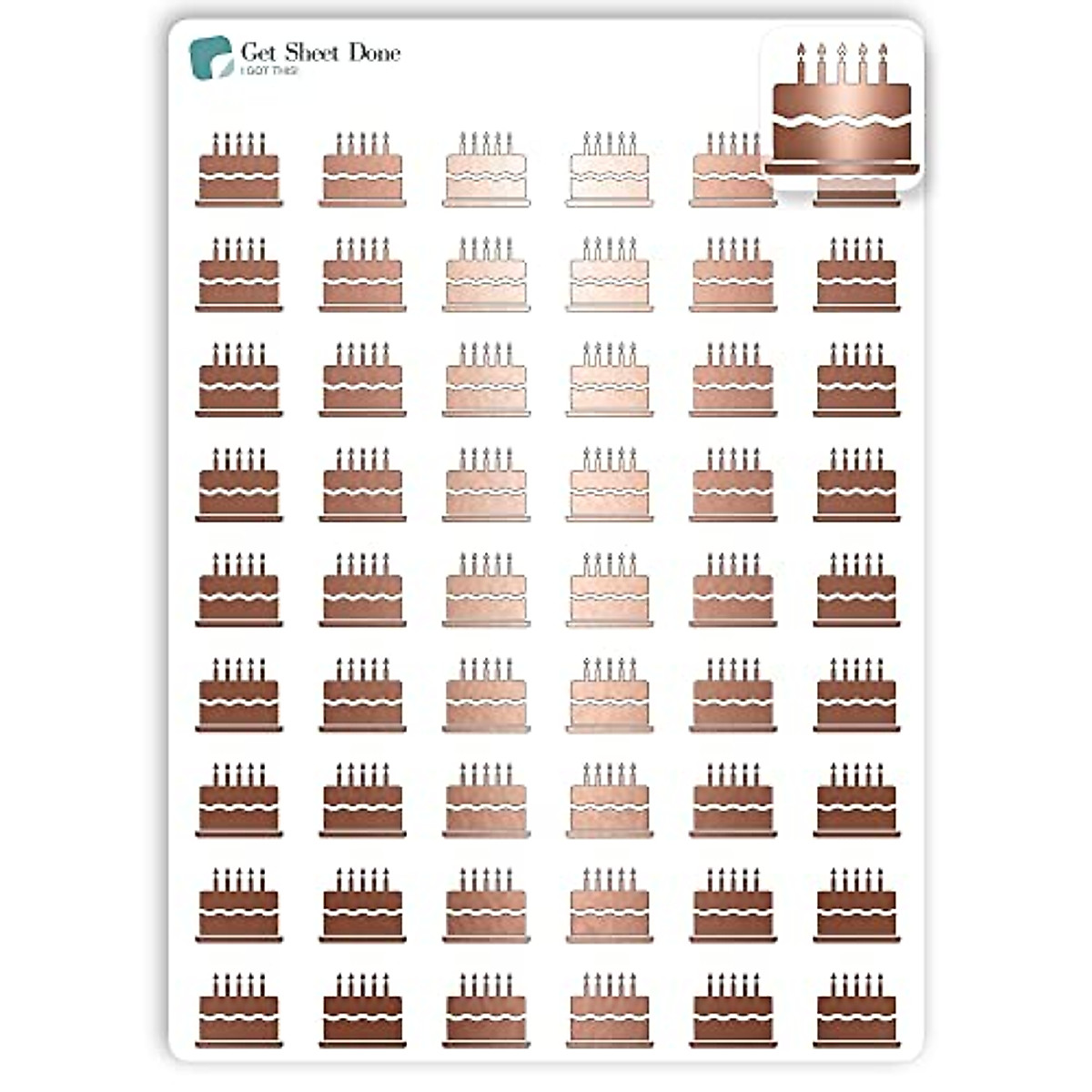 Birthday Planner Stickers / 54 Foiled Stickers (1/2”) / Celebration Party/Essential Productivity Life Planner Stickers/Bujo Bullet Journaling/Appointments (1 Sheet, Rose Gold Foil)