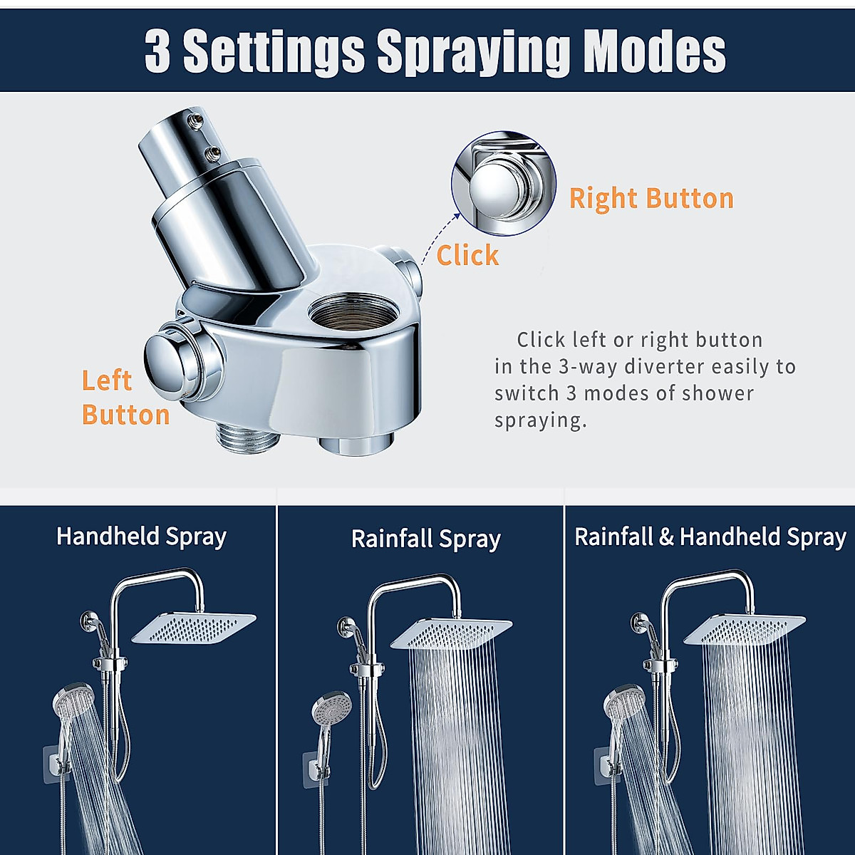 VXV Rainfall Shower Head Combo, 8'' High Pressure Rain Shower Head with 6 Function Handheld Spray, Dual Shower Head Combo with Adjustable Slide Bar, Chrome