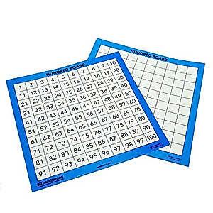 hand2mind Laminated Hundred Boards, 100 Chart for Classroom, Double Sided Number Charts for Classroom Wall, Teacher Supplies, Classroom Supplies, Dry Erase Poster, 100s Chart (Set of 10)