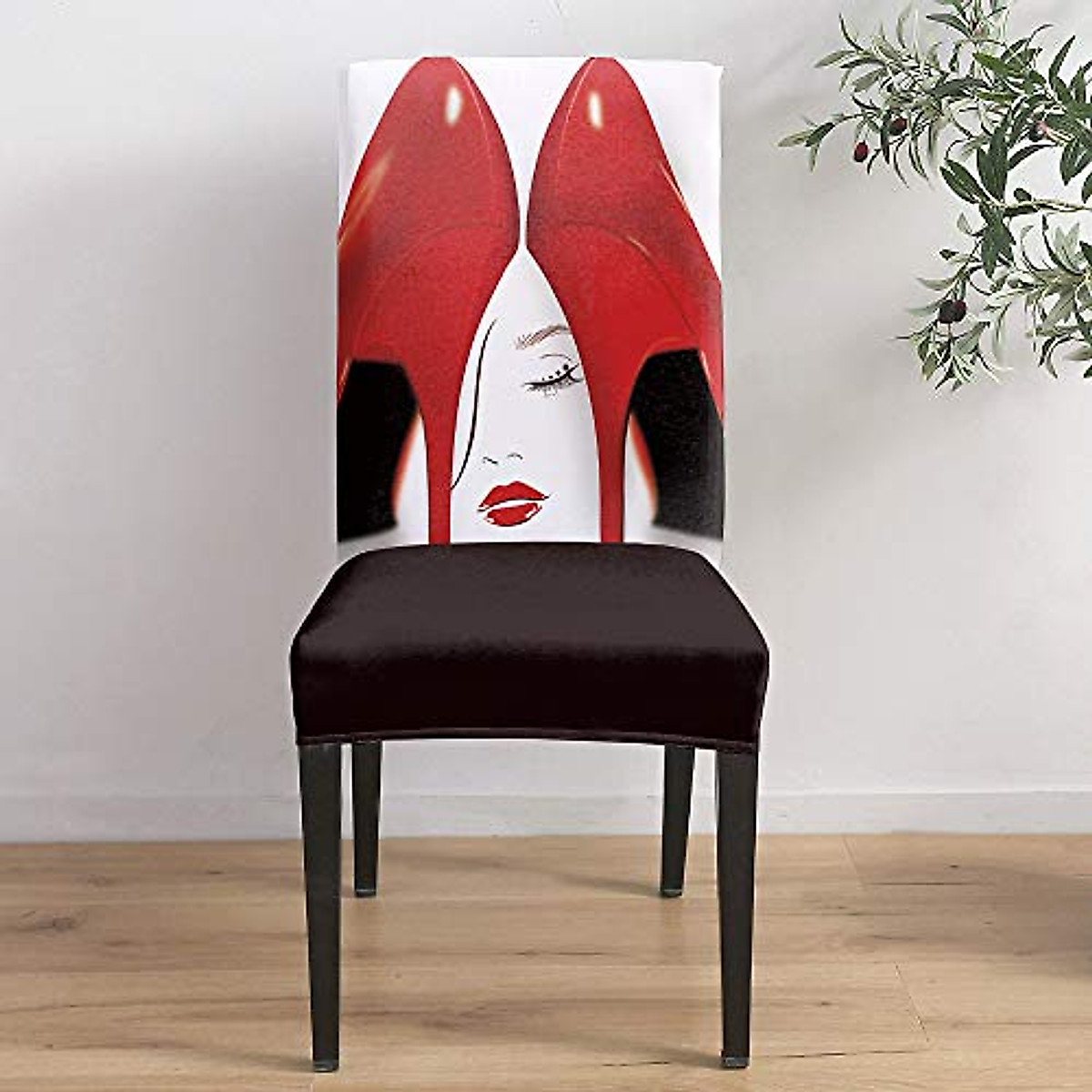 Dining Chair Slipcover, Sexy Red High Heels Fashion Woman Face Stretch Kitchen Chair Covers Removable Parsons Chair Protector Covers for Dining Room Banquet Party, Set of 8