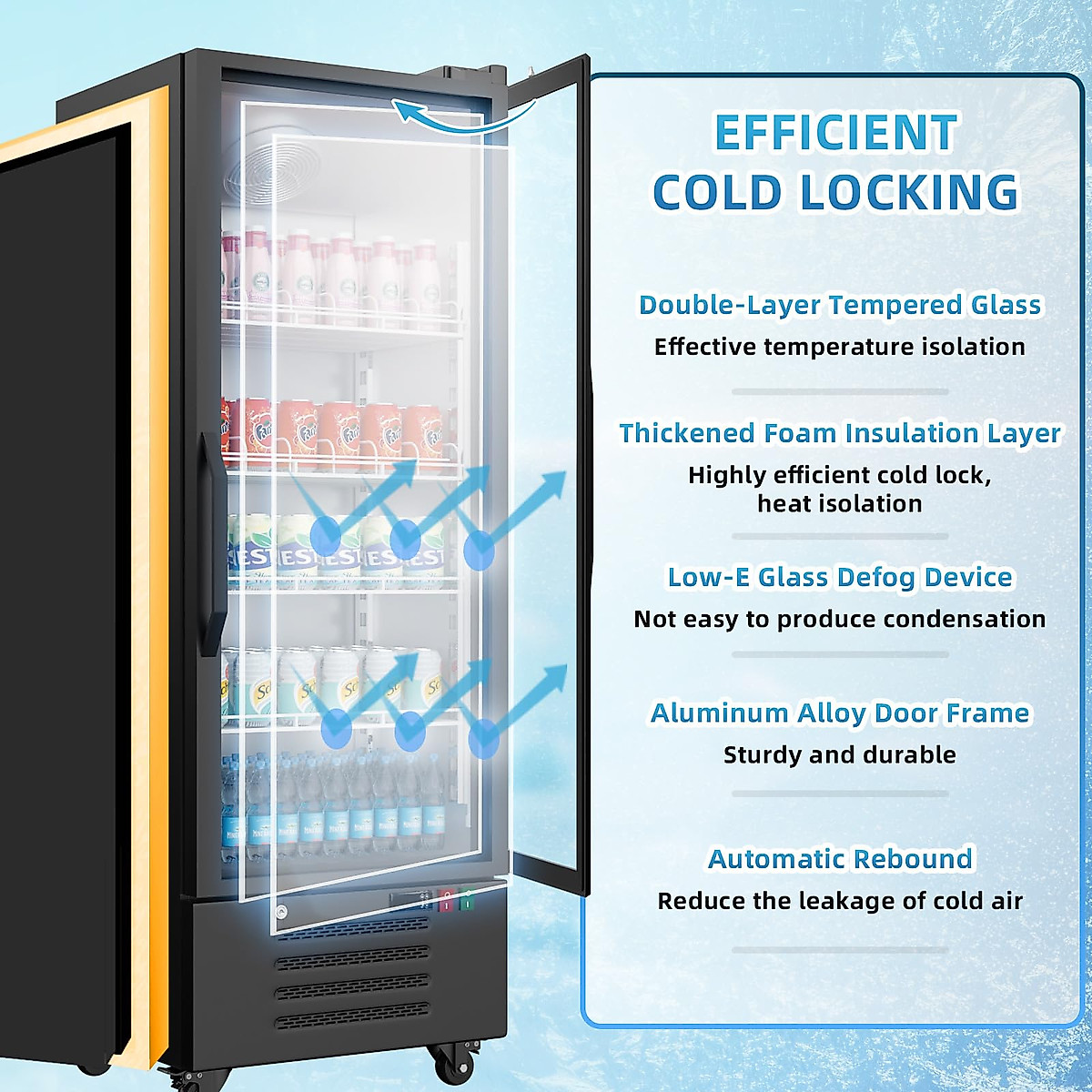 HIPOPLLER 16.2 Cu.ft Commercial Display Refrigerator, Upright Swing Glass Door Merchandiser Fridge with LED Lightning, Reach-in Beverage Cooler for Home Office Shop Restaurant, ETL Approved, Black
