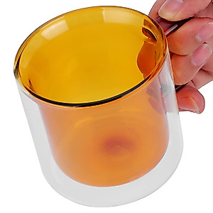 UIYIHIF 250ml Double Wall Insulated Coffee Mugs, Glass Espresso Cups with Handle Colored Glass Coffee Cups, Perfect for Latte, Cappuccinos, Beverage and Tea(Yellow)